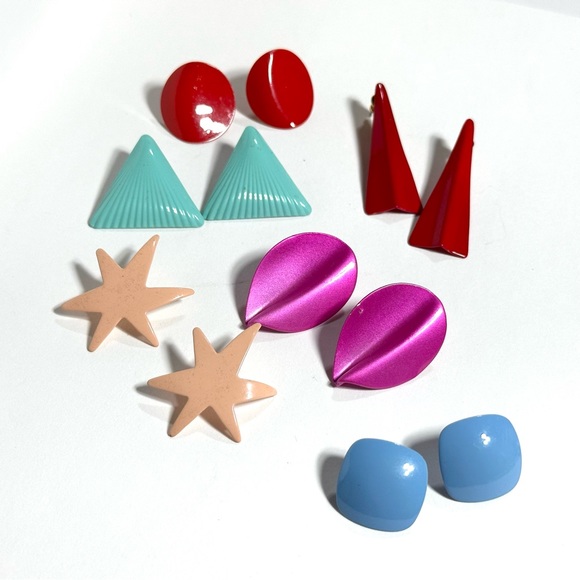 Jewelry | Vintage Retro Colorful Earrings 6 Pr Geometric Shapes Light ...